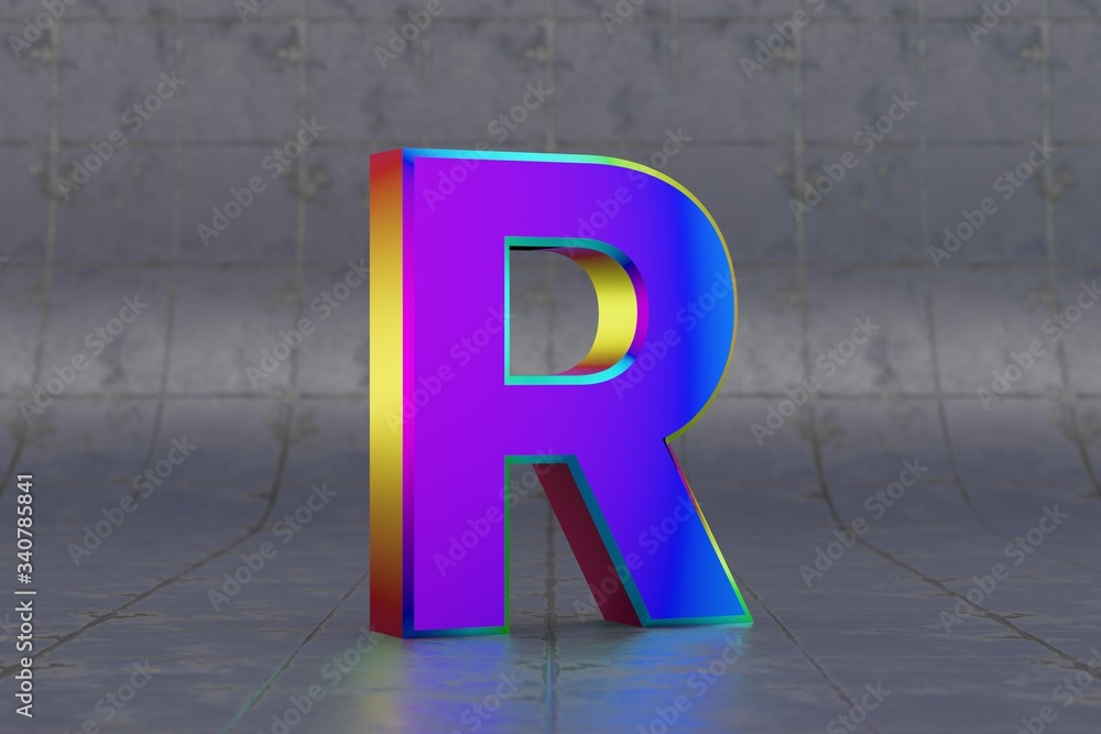 Multicolor 3d letter R uppercase. Glossy iridescent letter on tile ...