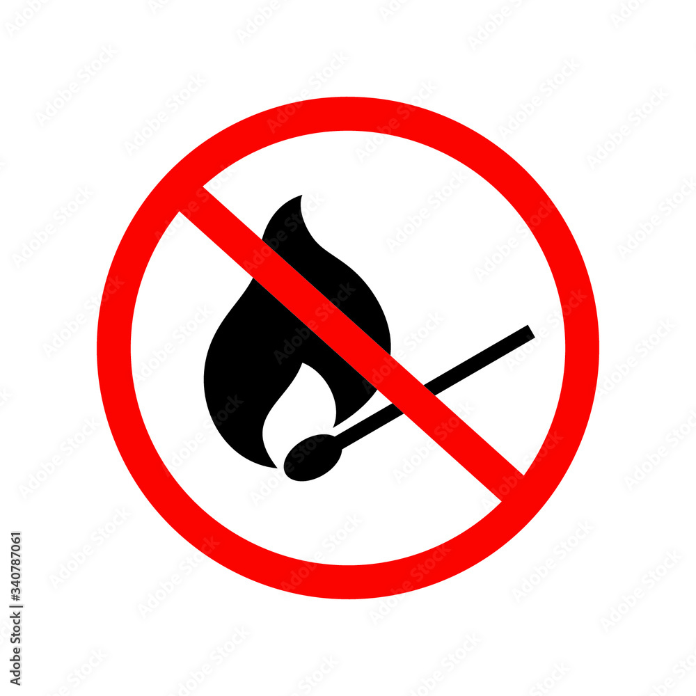 Black no open flame allowed icon, simple no fire prohibition warning ...