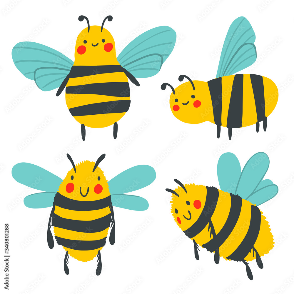 Cartoon happy wasp isolated on white background collection. Vector ...