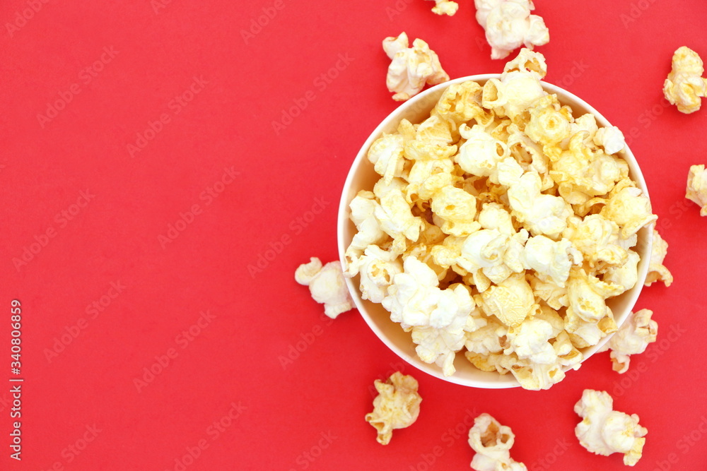 Top view isolated salted popcorn mix with cheese popcorn spilled from ...