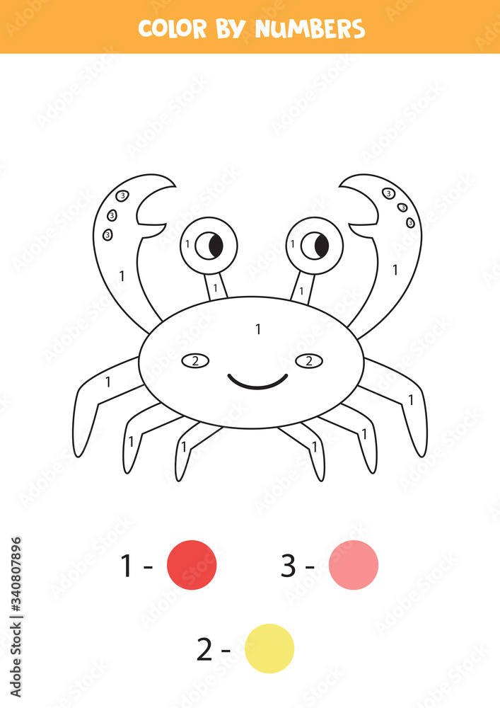 Coloring page with cute cartoon crab. Worksheet for kids. Stock Vector ...
