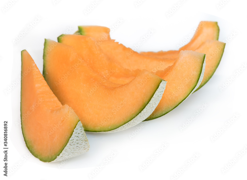 Cantaloupe melon slices in circular arrangment. Snack size. Also known ...