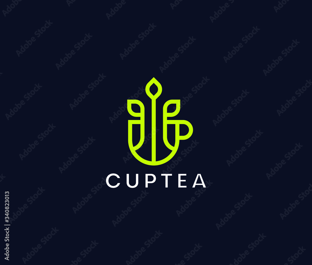 Tea cup Logo Icon Premium Minimal emblem design template Logo for Drink ...