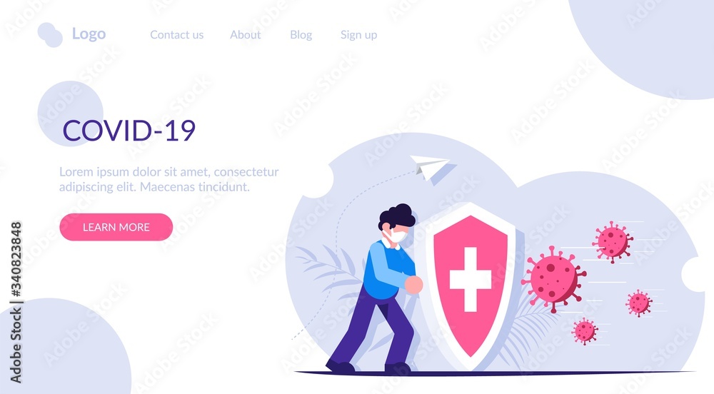 People with a shield is protected from a virus attack. Wearing a ...