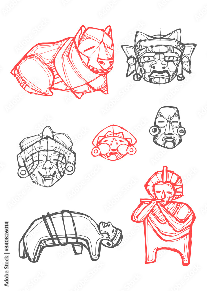 Prehispanic symbols hand drawn illustration Stock Vector | Adobe Stock