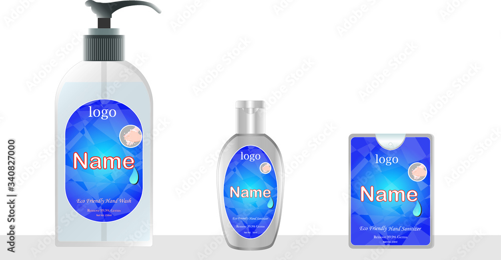 liquid soap and pocket hand sanitizer with label design ready for mock ...
