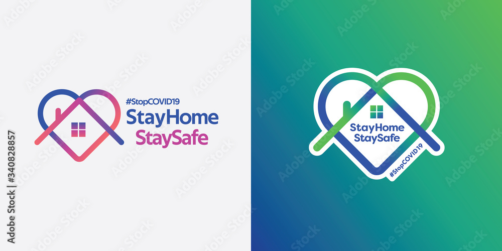 Stay home and stay safe logo. To prevent covid-19 coronavirus ...