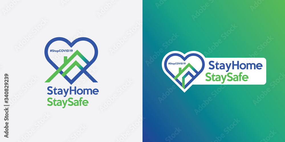 Stay home and stay safe logo. To prevent covid-19 coronavirus ...