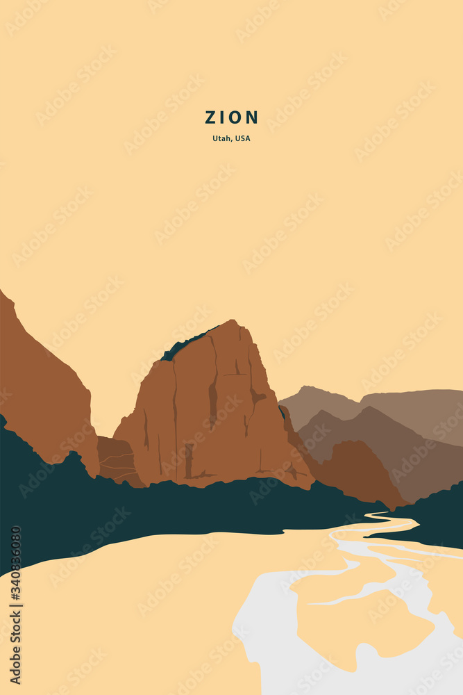 Zion national park Utah characteristic nature scenery view. Vector ...