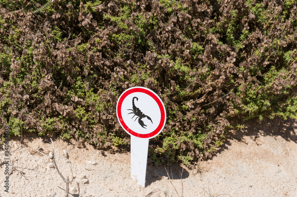 Round white and red warning sign warning of venomous scorpions Stock ...