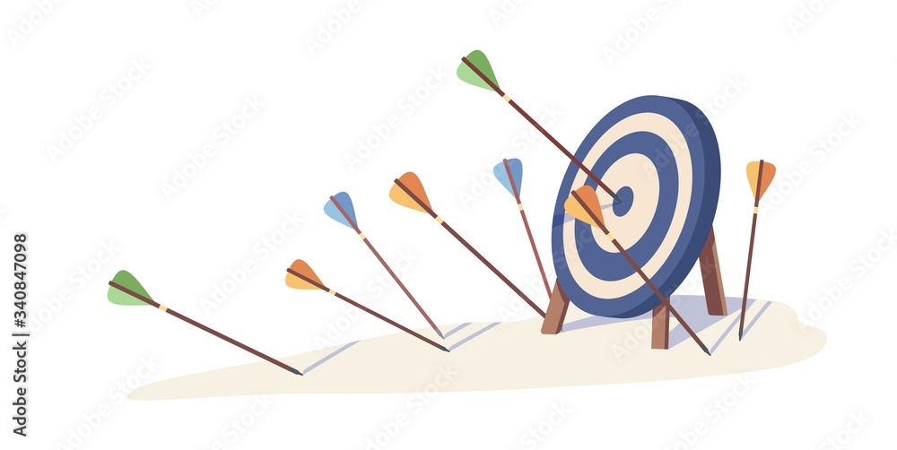 Cartoon arrows missed hitting target mark isolated on white background ...