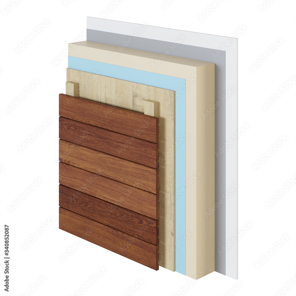 Close-up view of the cross-section of the wall. All layers. Clipping ...