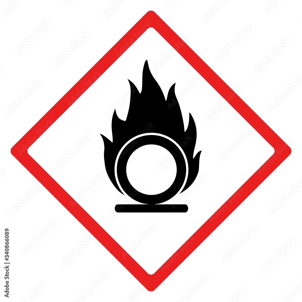 Flame over circle hazard sign or symbol. Vector design isolated on ...