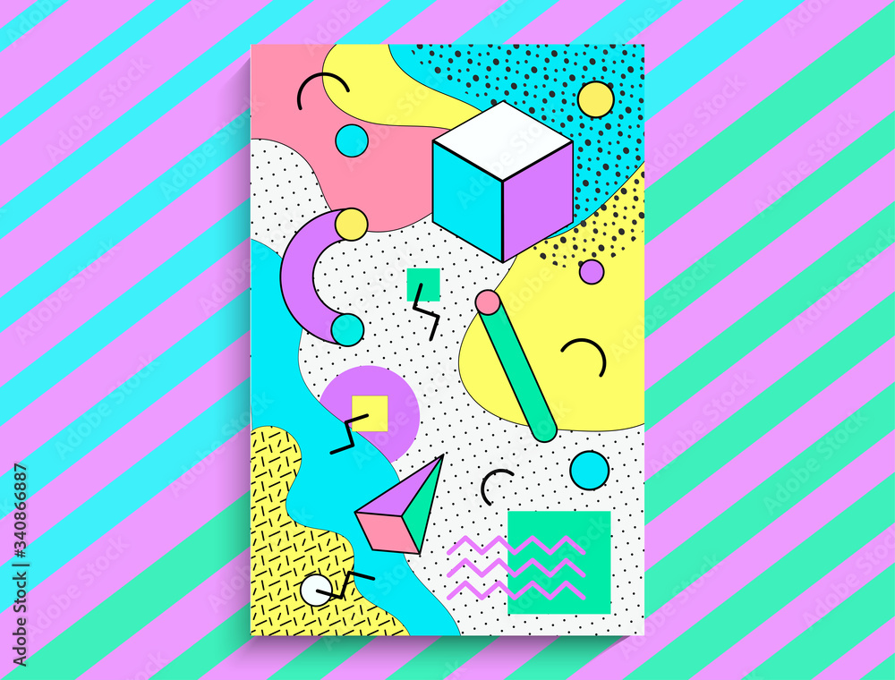 Brochures with memphis design elements. Retro funky graphics, 90s ...