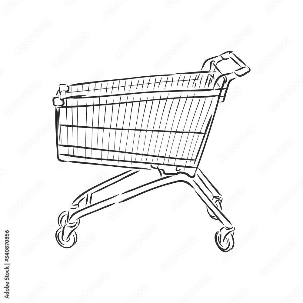 vector sketch illustration - trolley for shopping, shopping cart vector ...