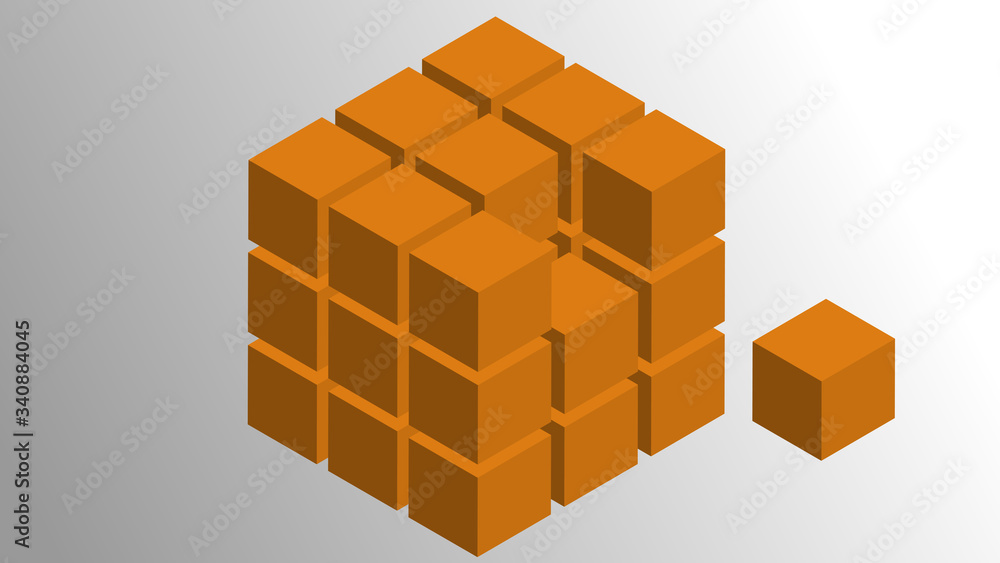 Isometric vector illustration of an array of 27 cubes displaced in a 3D ...