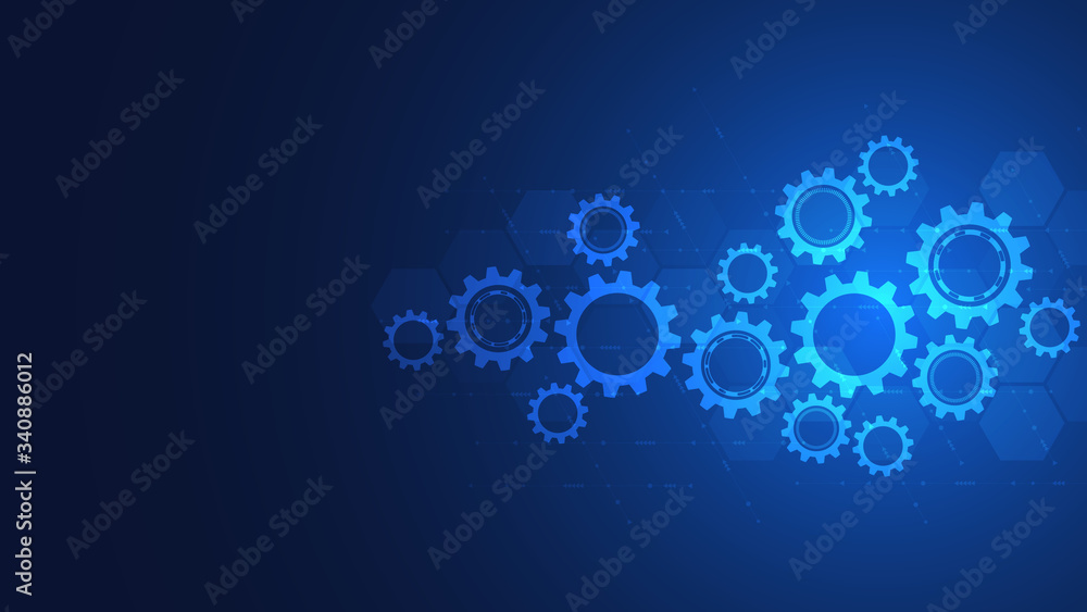 Cogs and gear wheel mechanisms. Hi-tech digital technology and ...