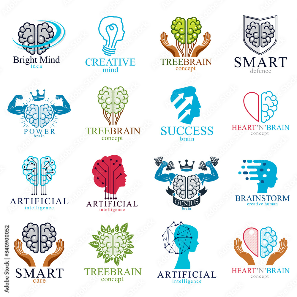 Brain and intelligence vector icons or logos concepts set. Artificial ...