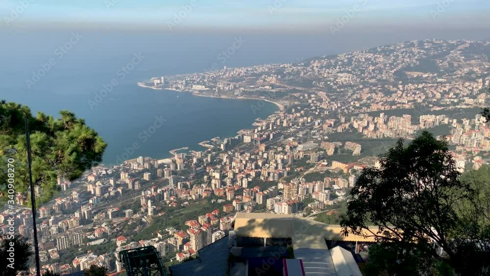 Beirut Bay / the Mediterranean Sea filmed from the telefrique that goes ...