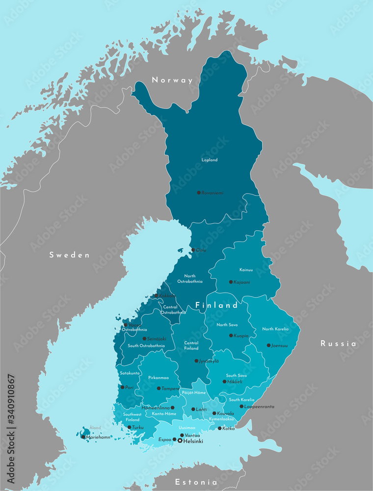 Vector modern illustration. Simplified administrative map of Finland ...