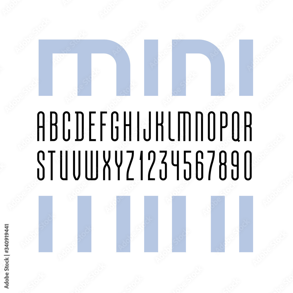 High font, condensed tall regular alphabet sans serif, trendy uppercase ...