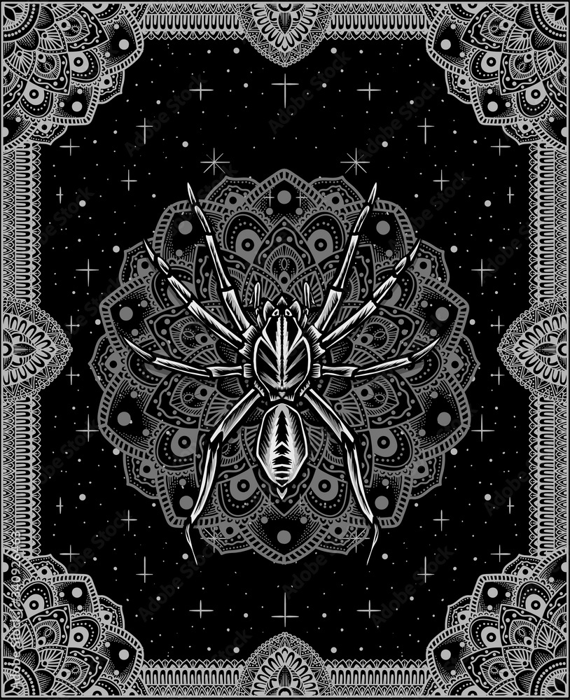 Vector illustration spider insect with unique gothic pattern vintage ...