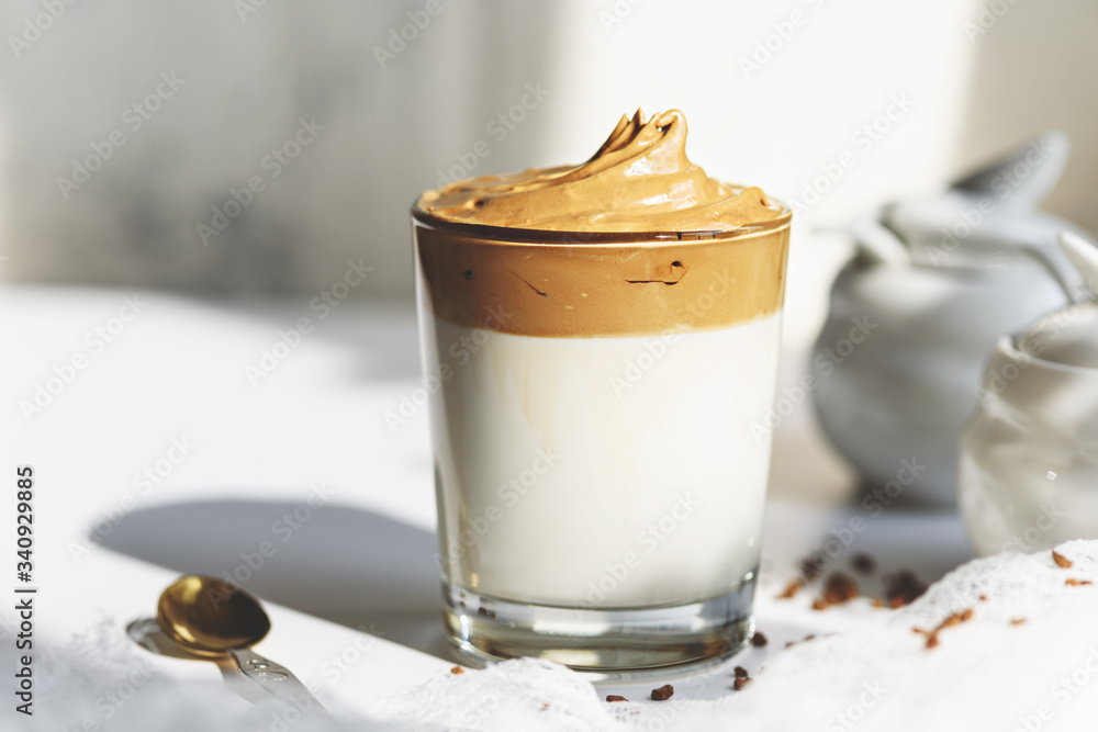 dalgona coffee on white background Stock Photo | Adobe Stock
