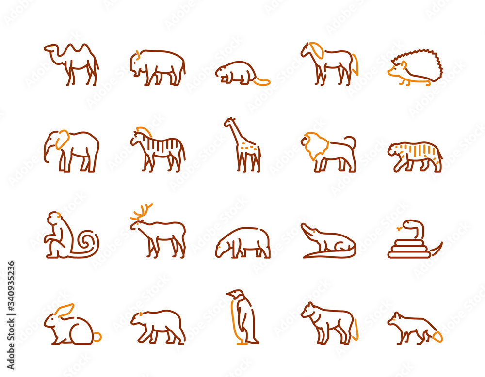Wild animals symbols color linear vector icon set Stock Vector | Adobe ...