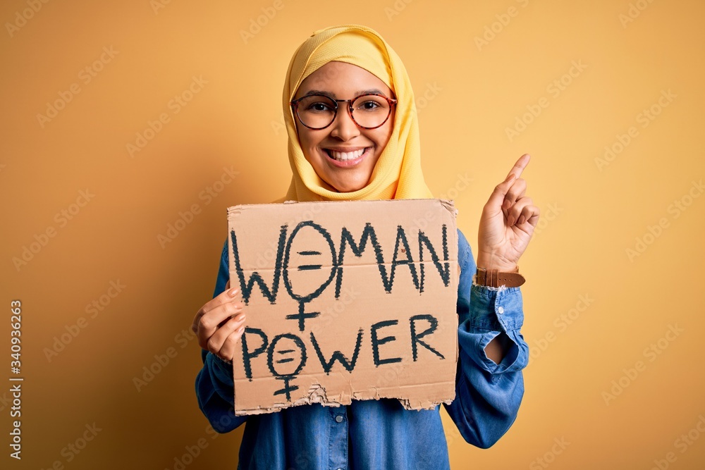 Beautiful woman with curly hair wearing muslim hijab asking for women ...
