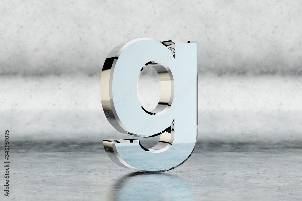 Chrome 3d letter G lowercase. Glossy chrome letter on scratched metal ...