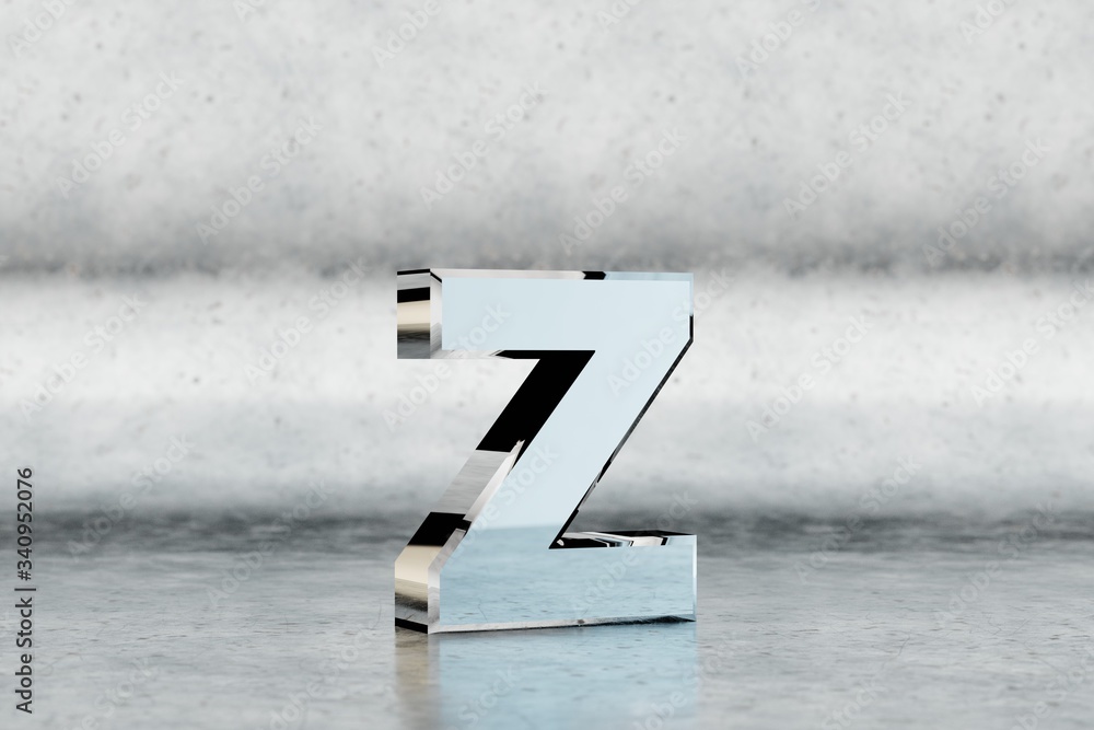 Chrome 3d letter Z lowercase. Glossy chrome letter on scratched metal ...