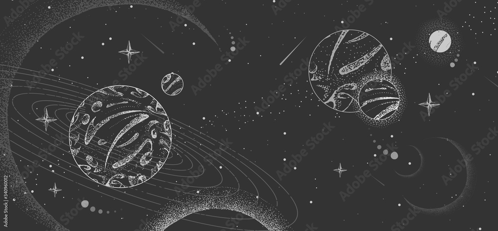 Vector illustration of astrology background. Outer space and planets ...