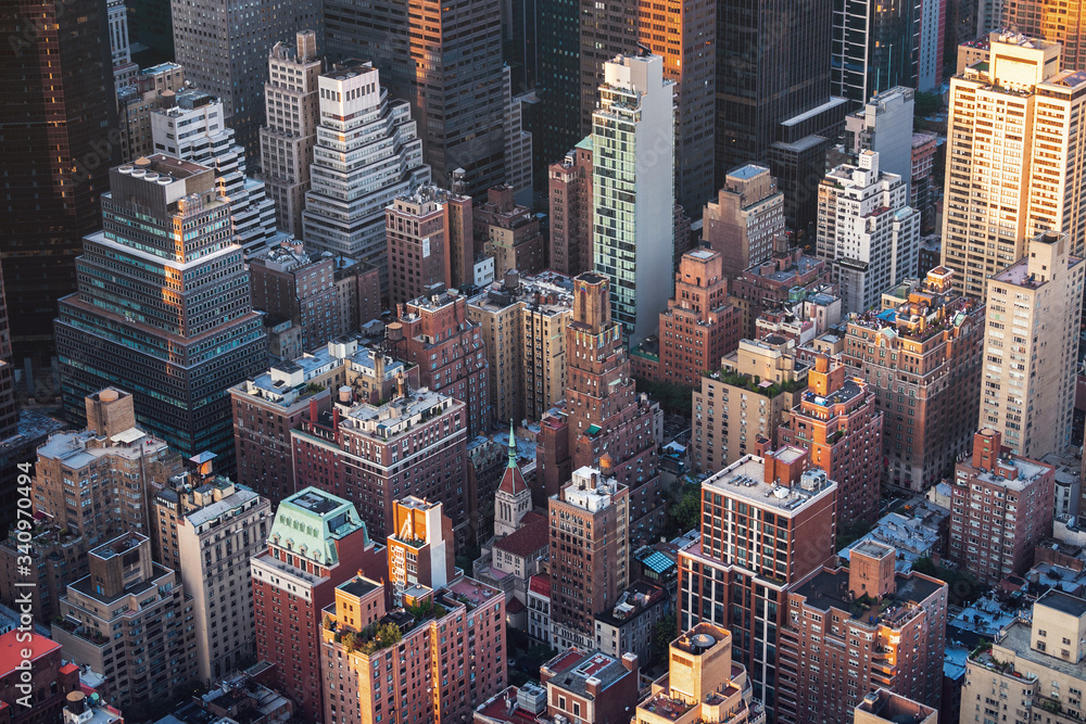 Manhattan buildings seen from above, population density concept, New ...