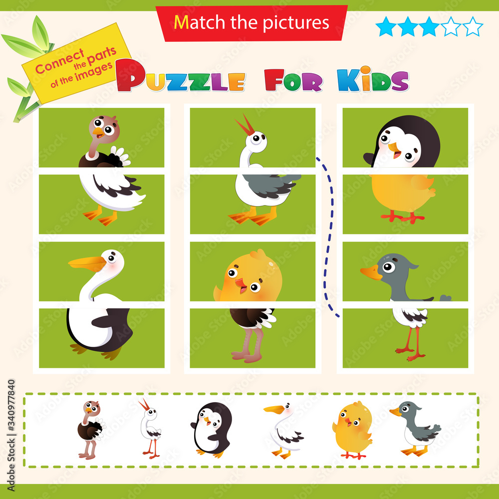 Matching game for children. Puzzle for kids. Match the right parts of ...