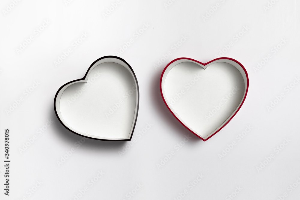 Black and red Heart Boxes. Open empty Black and red gift boxes with a ...
