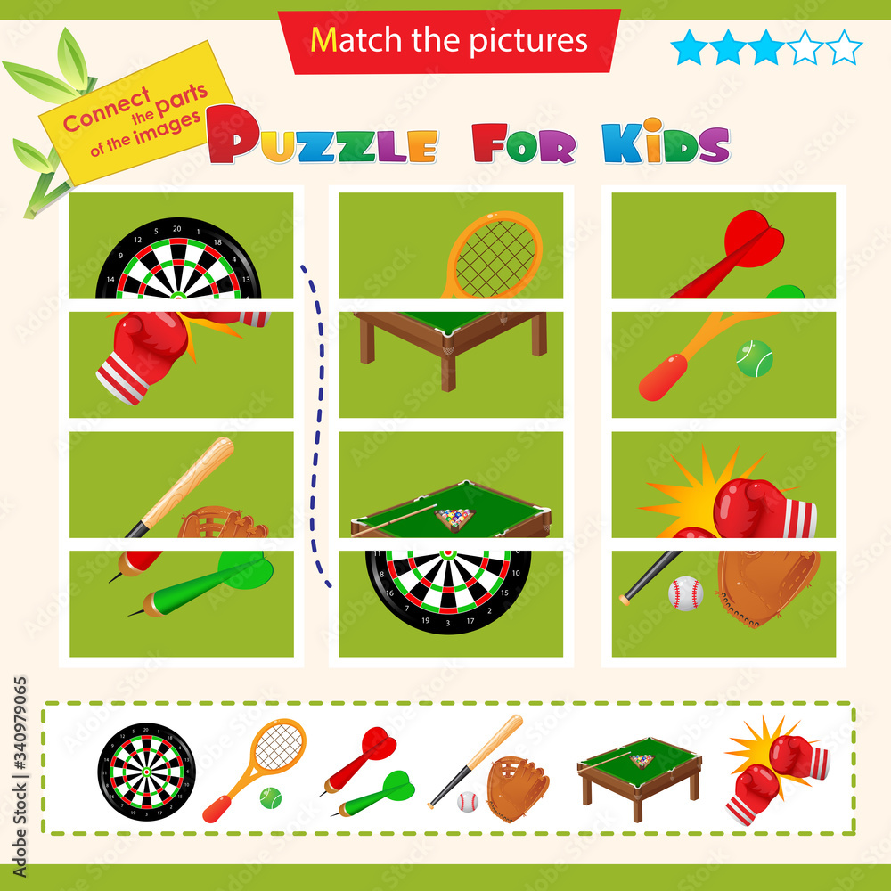 Matching game for children. Puzzle for kids. Match the right parts of ...