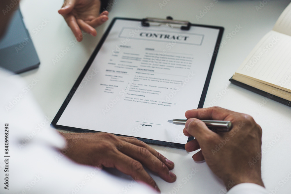 Approving and signing contracts concept, New employees are approved to ...