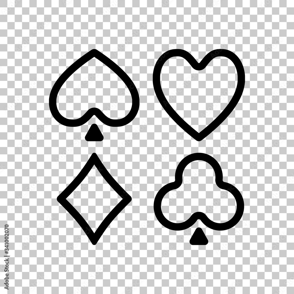 Playing cards. Hearts, spades, diamonds, clubs. Linear style. Black ...