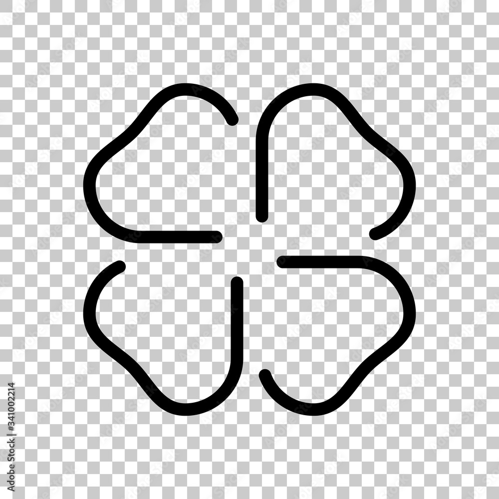 Four leaf clover, St Patricks Day sign, outline design. Black symbol on ...