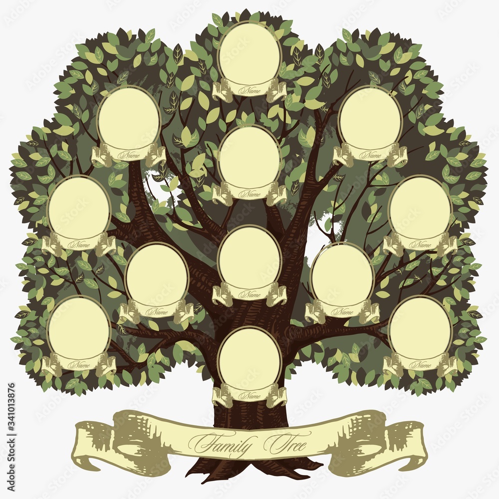 Cartoon genealogical family tree with lettering inscription vector ...