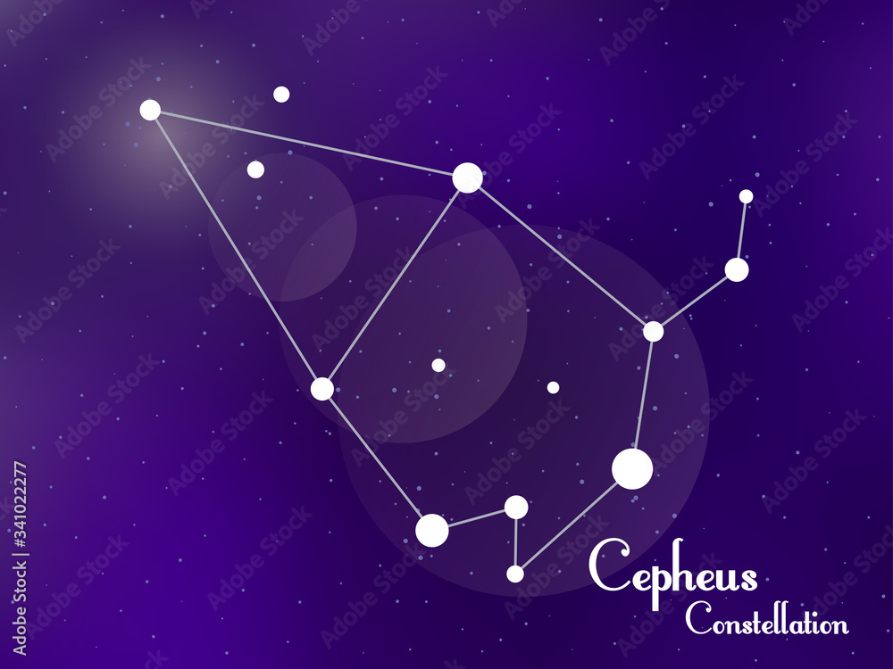 Cepheus constellation. Starry night sky. Cluster of stars, galaxy. Deep ...