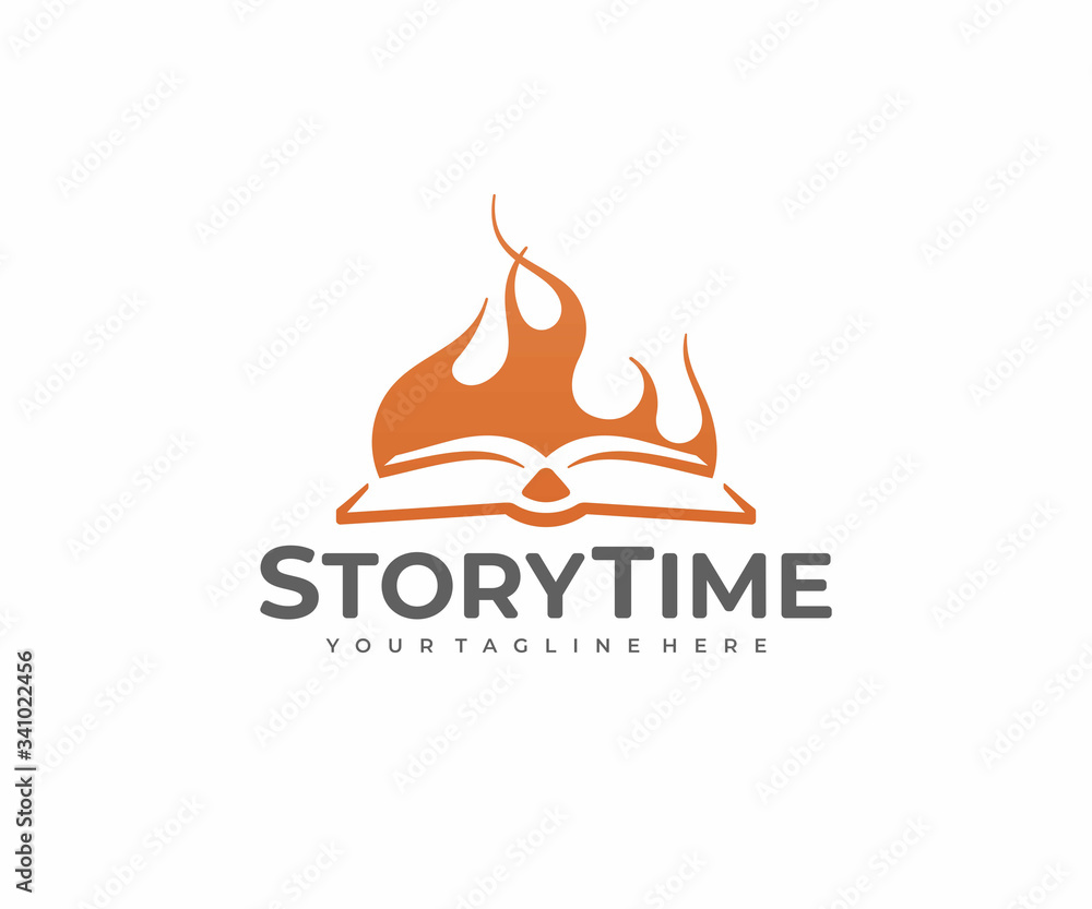 Book story logo design. Storytelling vector design. Open book and ...