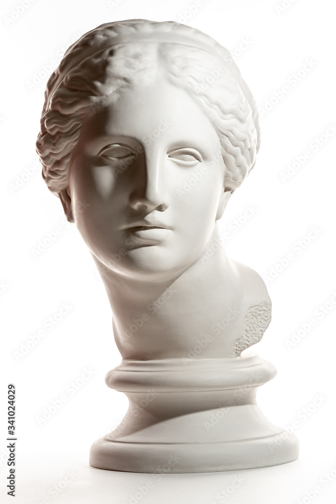 Gypsum copy of ancient statue Venus head isolated on white background ...
