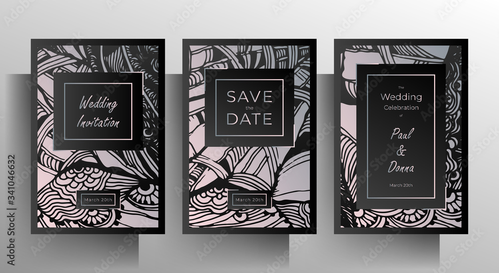Design wedding invitation card set. A strict concept in gray tones with ...