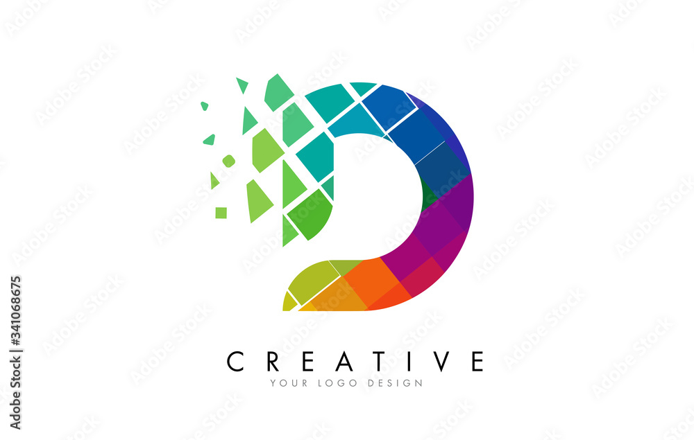 Letter D Design with Rainbow Shattered Blocks Vector Illustration ...