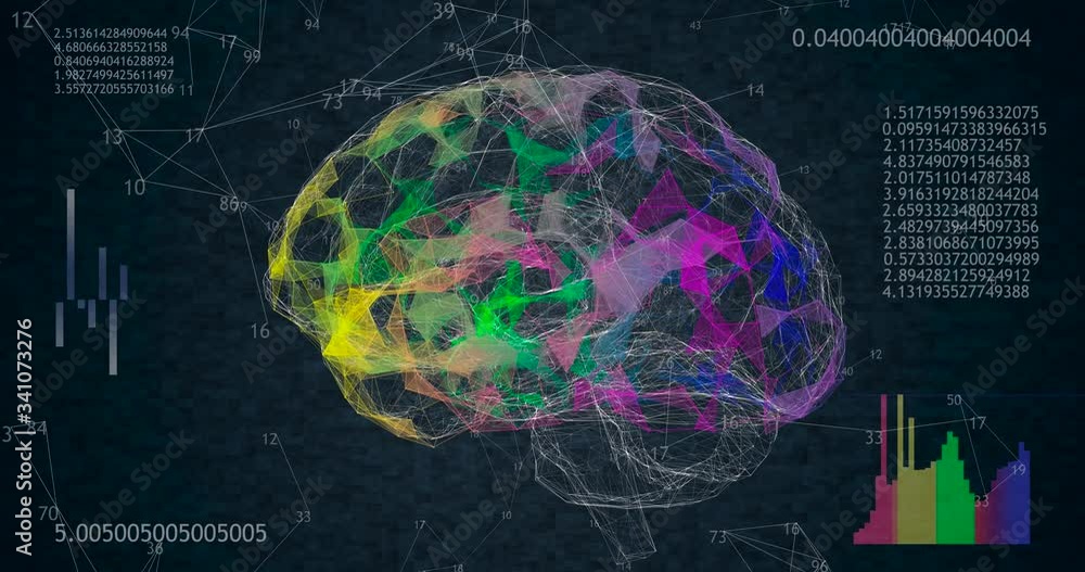 Rotating 360 low polygonal brain 3D model on blue background with ...