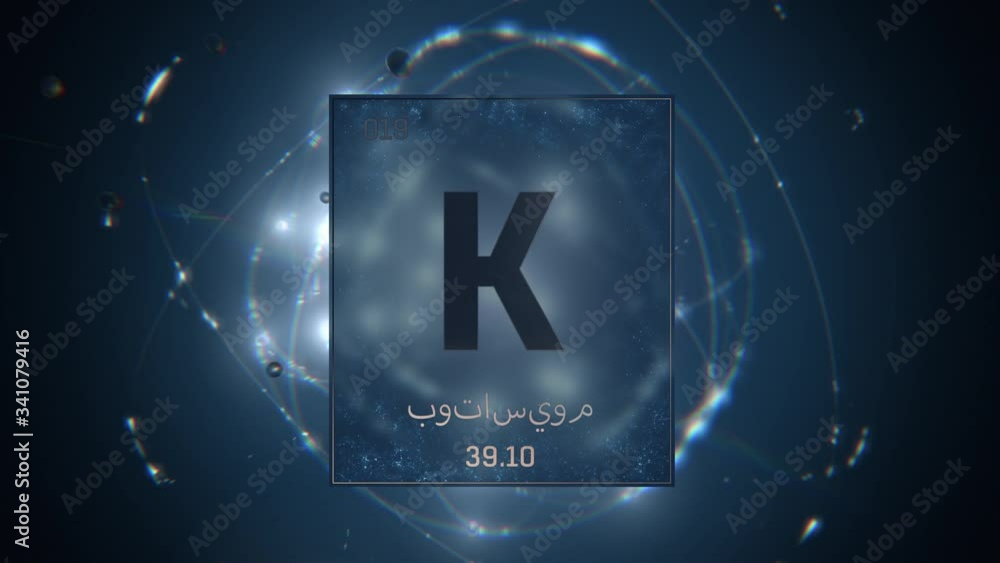 Potassium as Element 19 of the Periodic Table. Seamlessly looping 3D ...