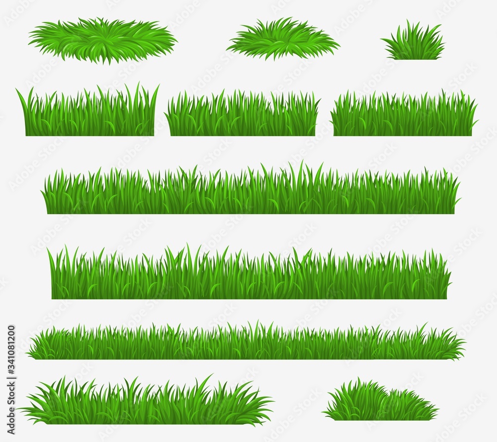 Green grass blades borders and landscaping constructor plants, vector ...