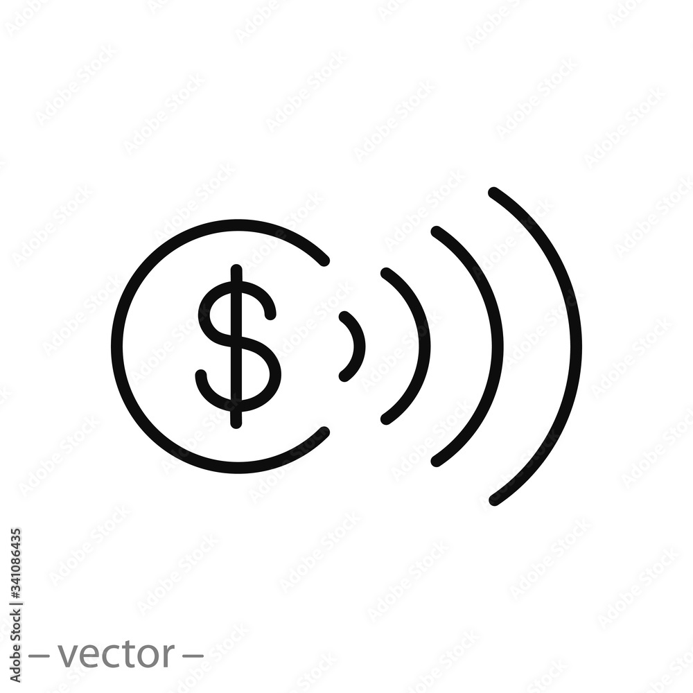 contactless payment icon, cashless pay, nfc, thin line web symbol on ...
