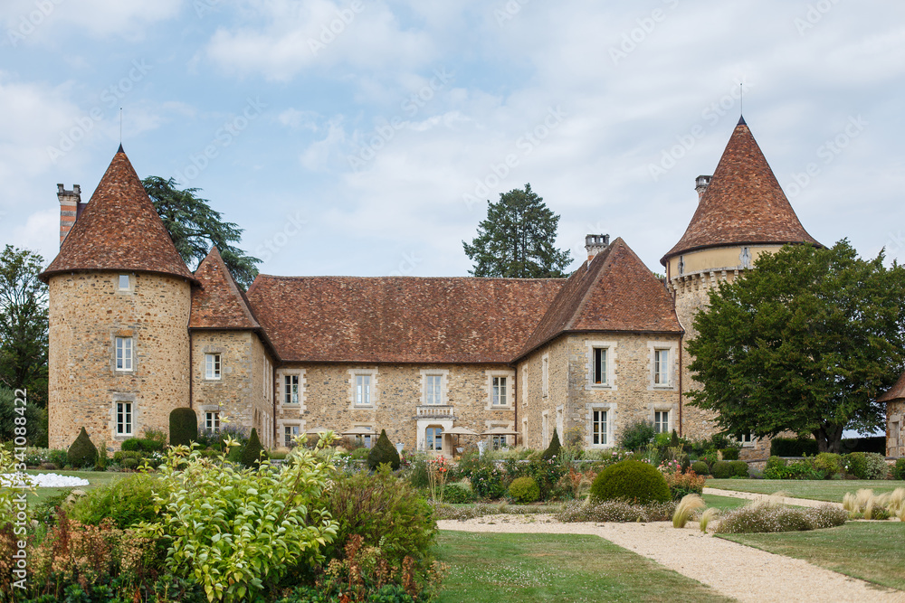 Medieval french chateau surrounded beautiful garden and greenery. Old ...